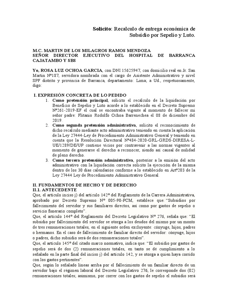 Recalculo Subsidio Sepelio y Luto 276 | PDF | Salario | Economias