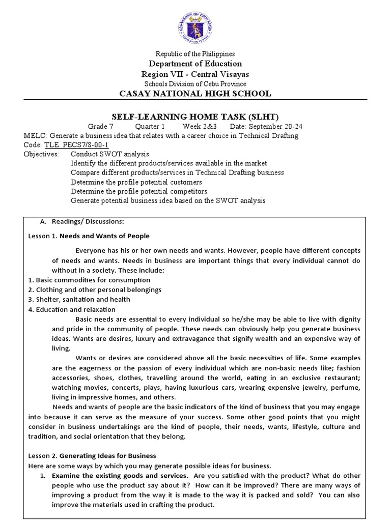 Q1-WK-2&3-TLE - ICT - DT - 7-Generate A Business Idea That Relates With ...