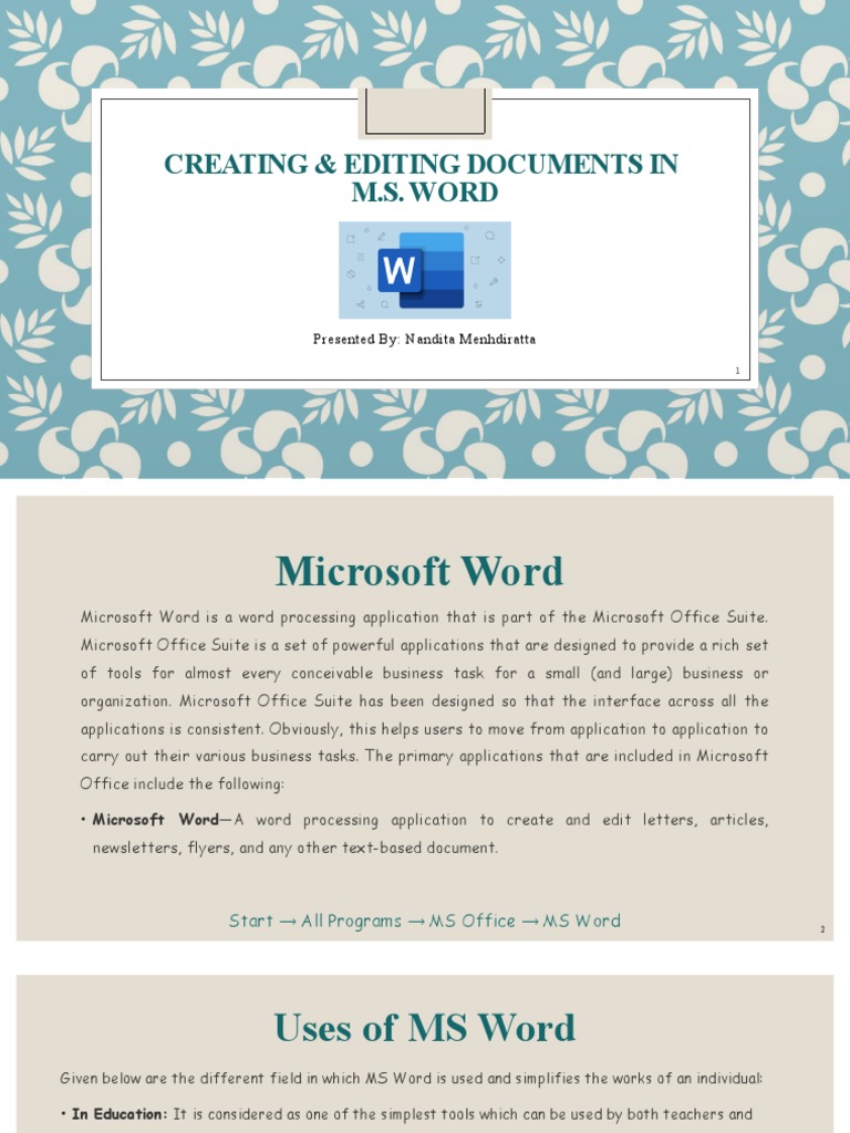 Creating & Editing Documents | PDF | Microsoft Word | Computing