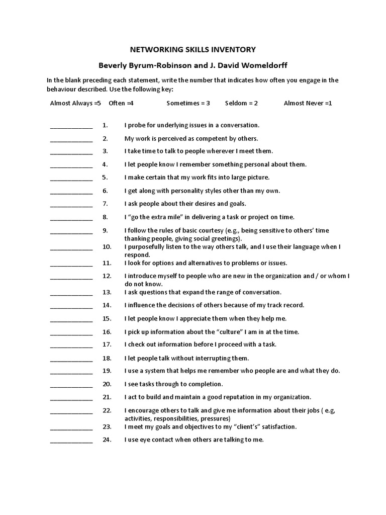 Networking Skills Inventory | PDF | Cognitive Science | Human Nature