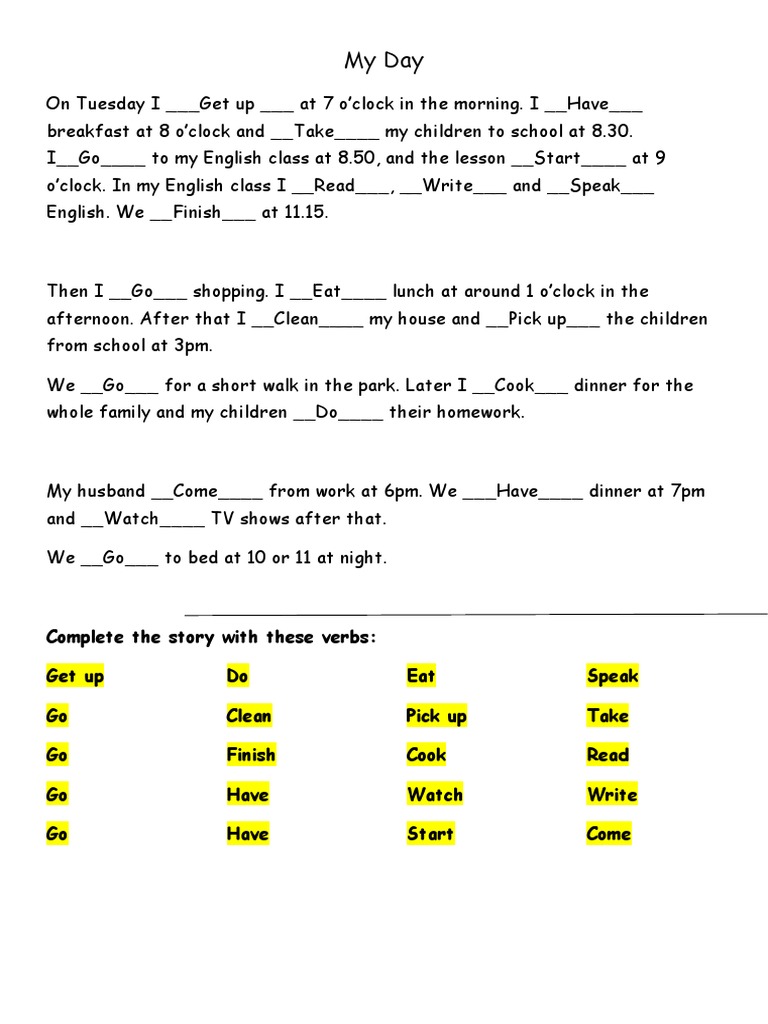 Daily Routine in Present Simple and Past Simple Grammar Drills Reading ...