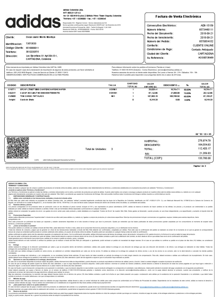 Factura Adidas 805011074 01 AD6 00015159 | PDF | Marca comercial ...