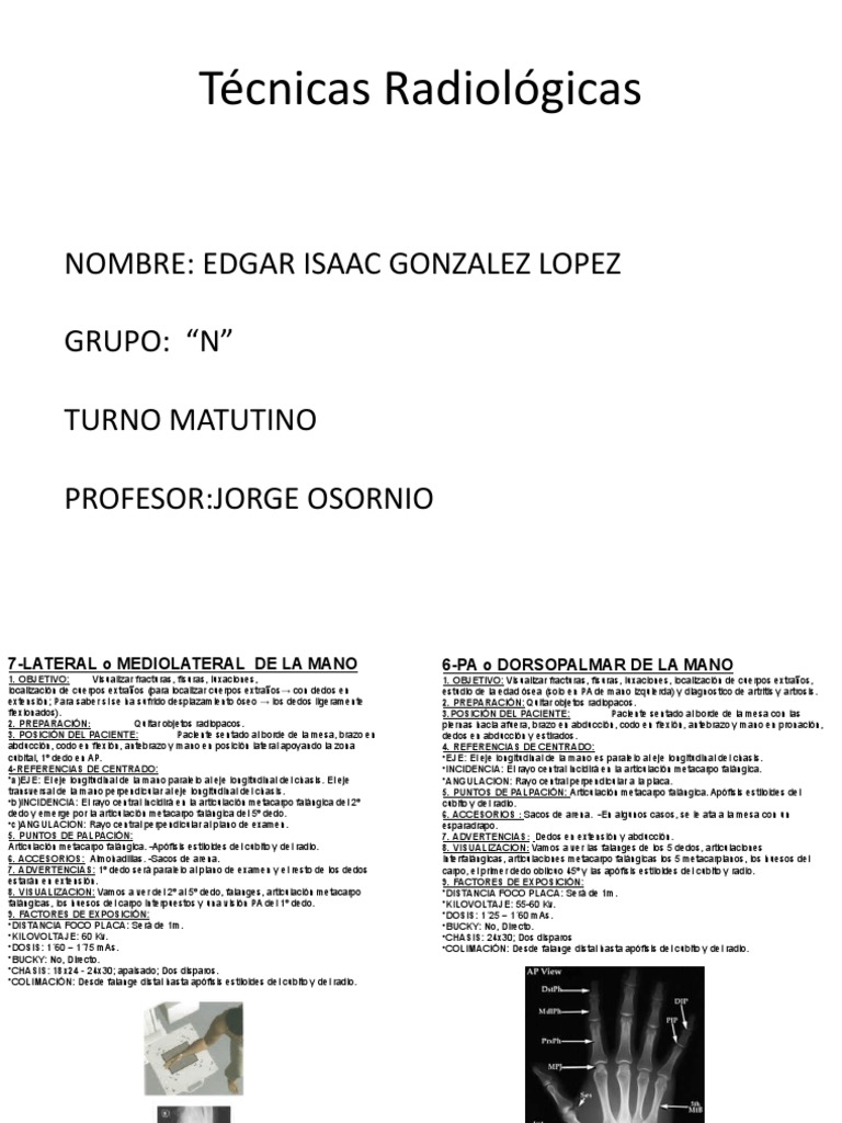 Técnicas Radiológicas de Mano y Codo | PDF | Codo | Mano