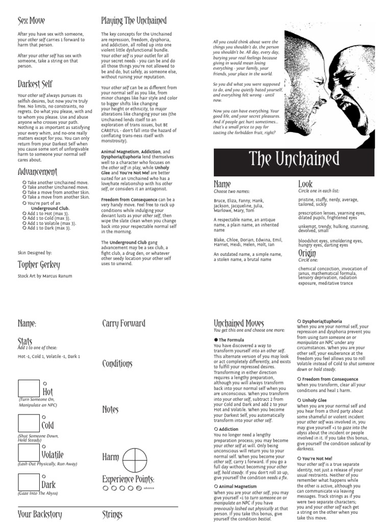 PbtA - Monsterhearts - Playbook - The Unchained | PDF