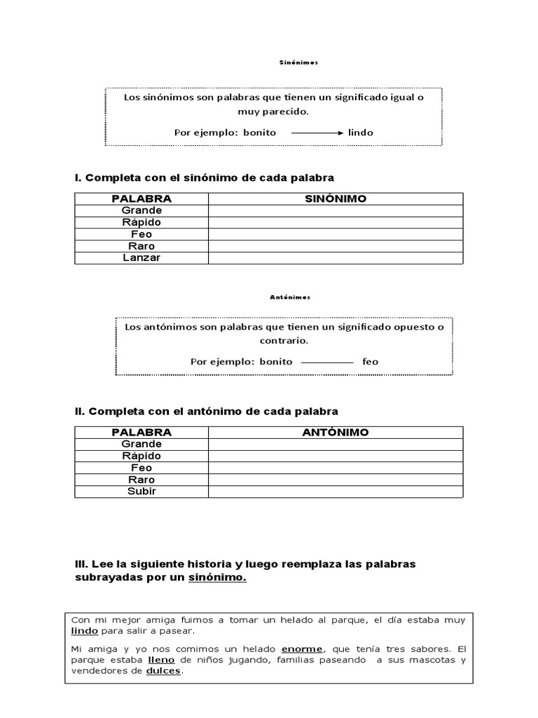 Guia Sinonimos y Antonimos | PDF | Artes del Lenguaje y Comunicación