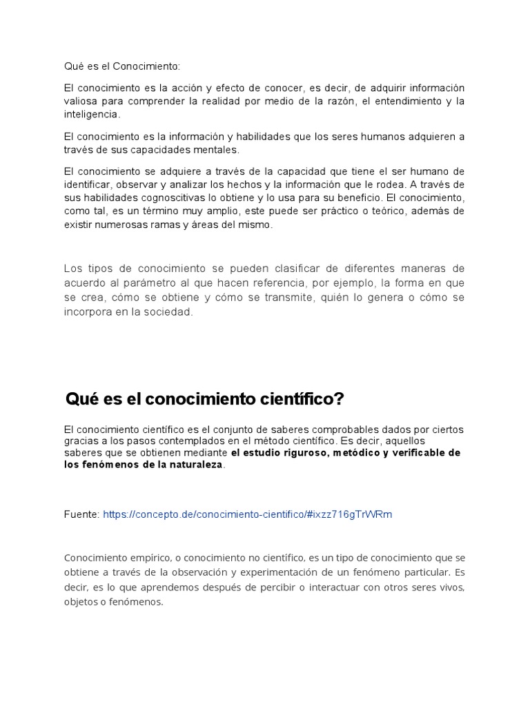 Tipos de Conocimiento y su Definición | PDF