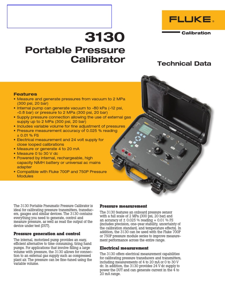 Fluke Calibration 3130 Datasheet | PDF | Calibration | Pressure Measurement