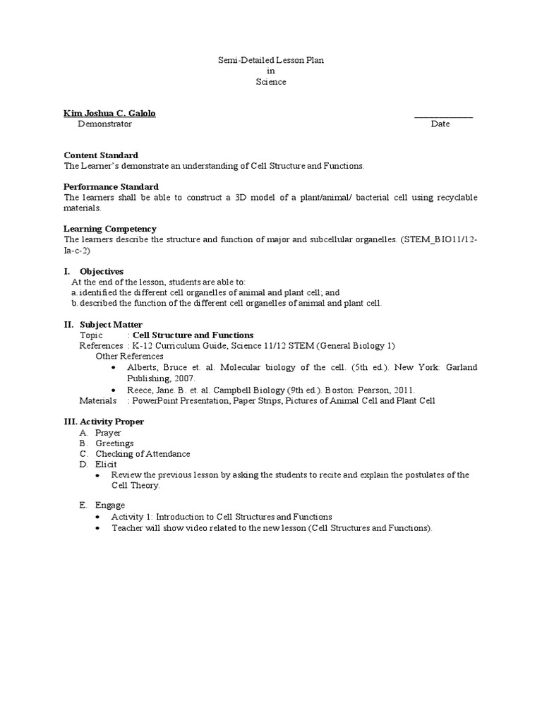 LESSON PLAN SHS For Demo | PDF | Science & Mathematics