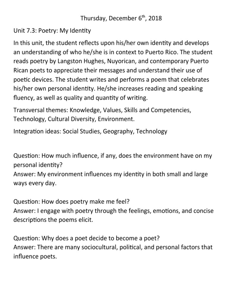 Exploring Identity Through Poetry | PDF