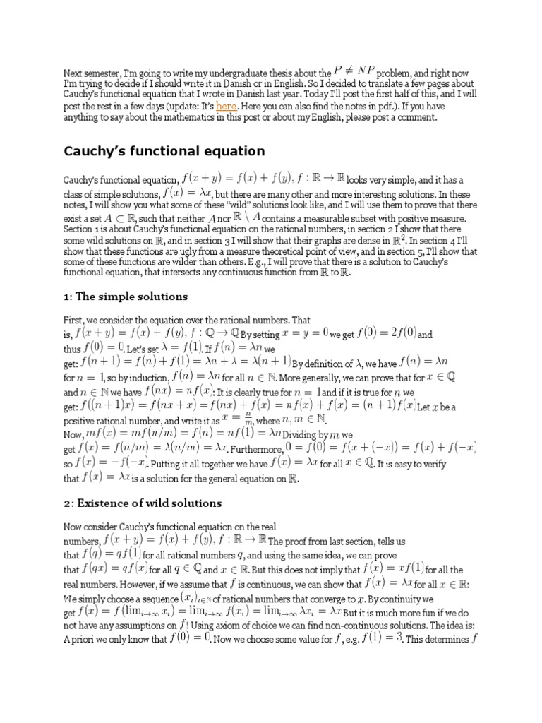 Cauchy's Functional Equation: 1: The Simple Solutions | PDF | Basis ...