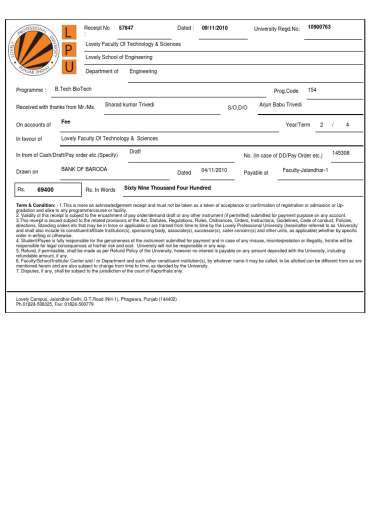 RPT Studentfee Receipt | PDF | Payments | Receipt