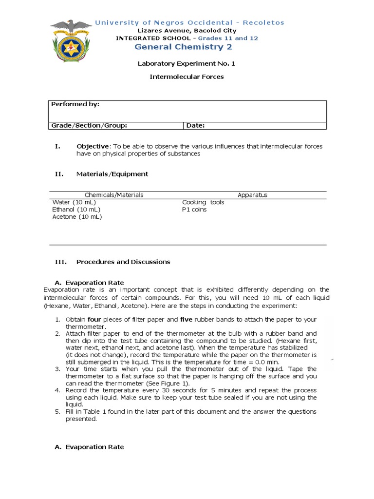 Genchm280 Lab Activity No. 01 Intermolecular Forces | PDF | Evaporation ...