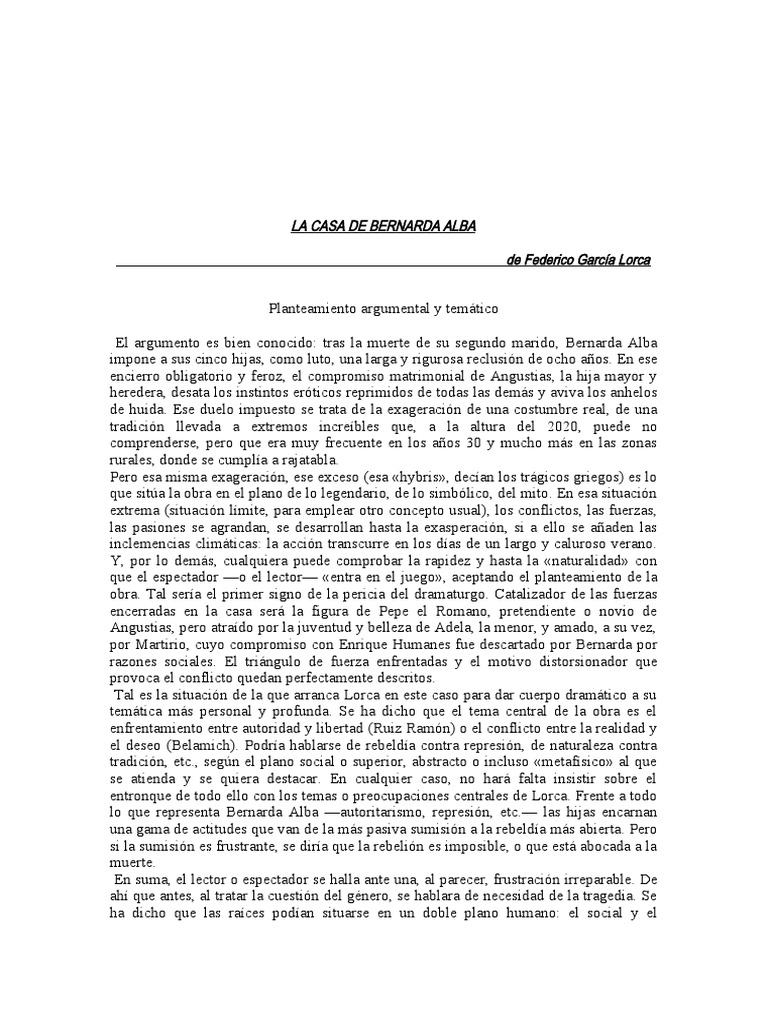 Análisis del Acto 1 de Bernarda Alba | PDF | Federico García Lorca
