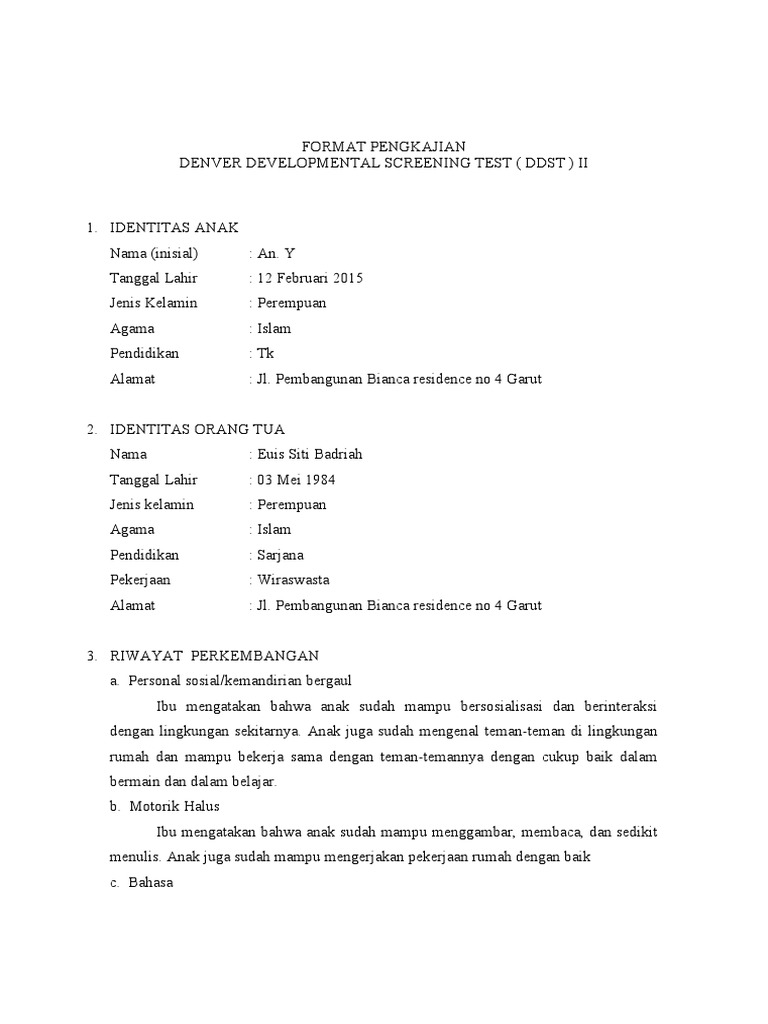 Format Pengkajian DDST | PDF