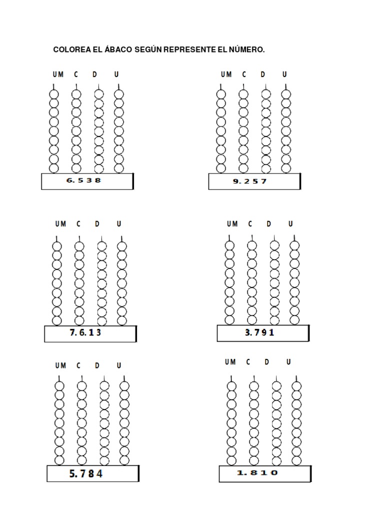 Colorea El Ábaco Según Represente El Número | PDF