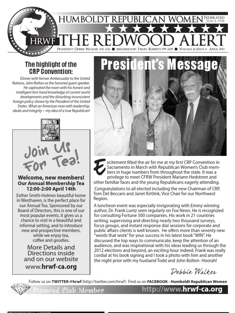 HRWF April 2011 Redwood Alert | PDF | Sarah Palin | George W. Bush