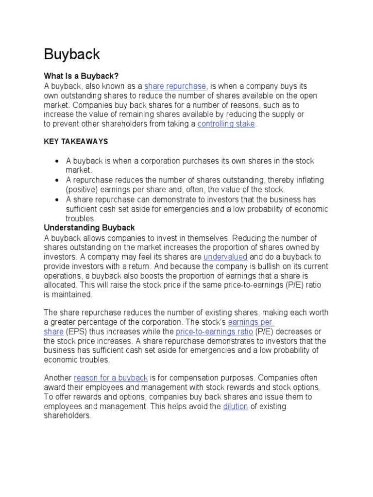 Buyback: What Is A Buyback? | PDF | Share Repurchase | Stock Market