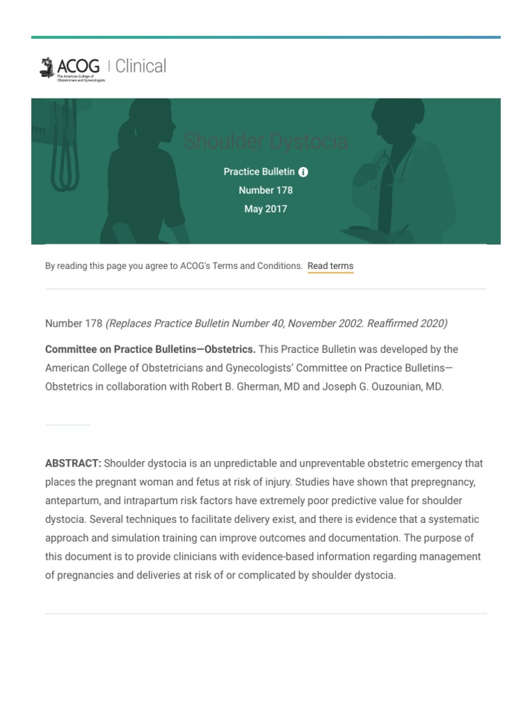 Shoulder Dystocia - ACOG | PDF | Childbirth | Motherhood