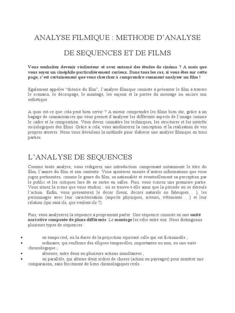 Méthode d'Analyse Filmique Complète | PDF | Cinématographie