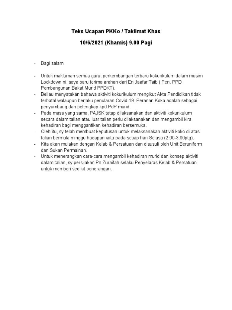 Teks Ucapan PKKo | PDF