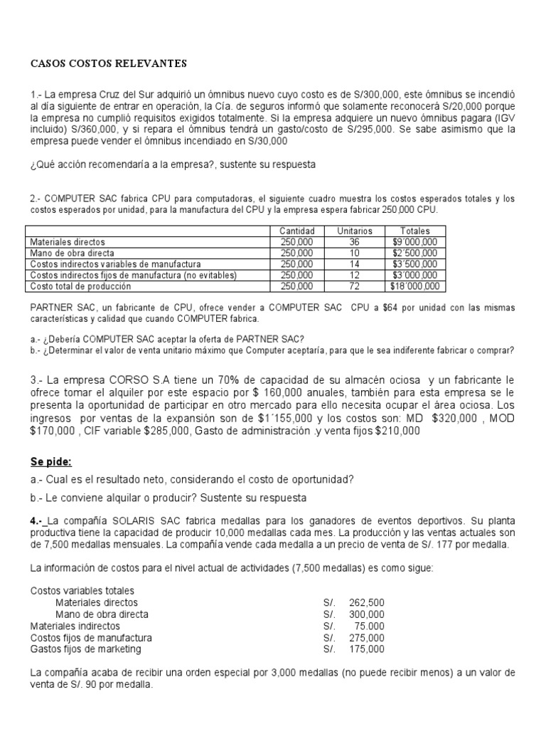 Casos Costos Relevantes | PDF | Economias | Business