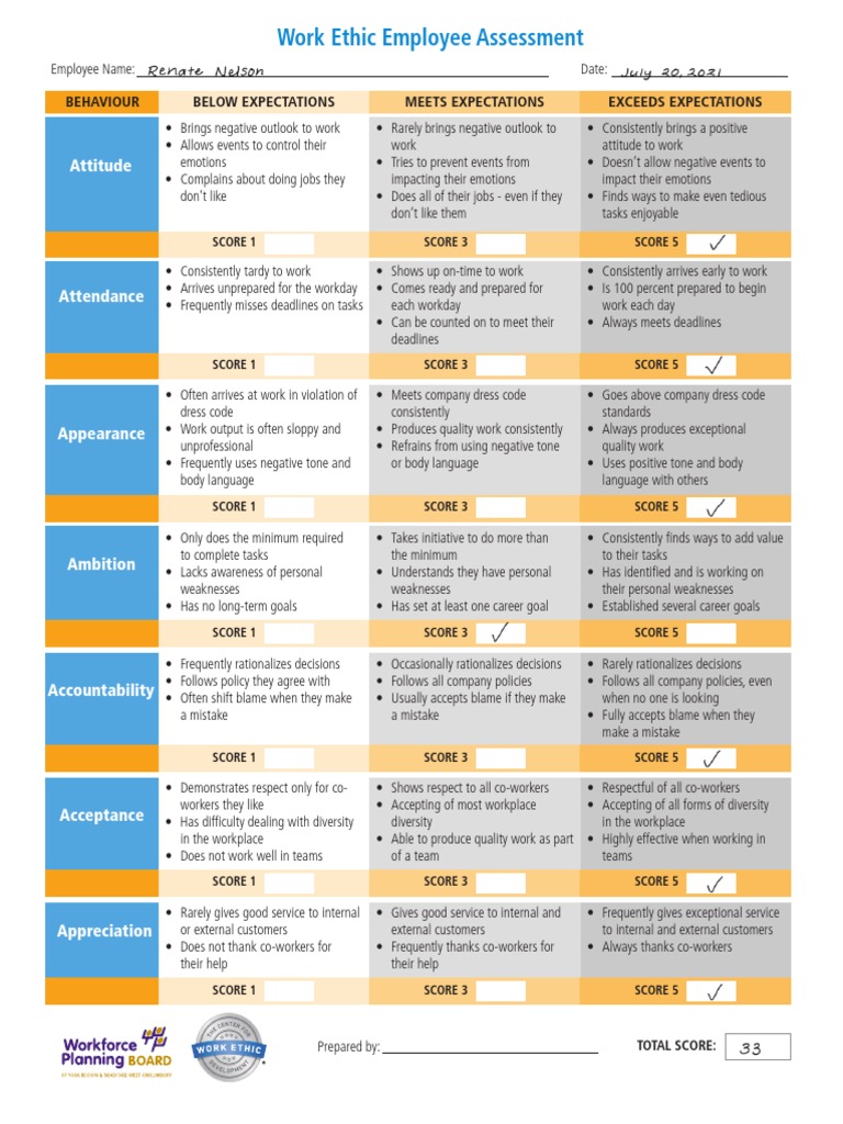 Employee Work Ethic Assessment Guide | PDF | Human Nature | Applied ...