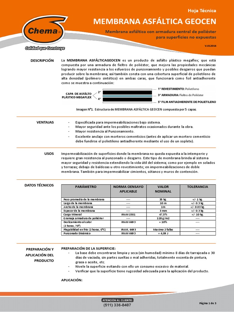 HT Membrana Asfaltica Geocen - V012016 | PDF | Química | Ingeniería de Edificación