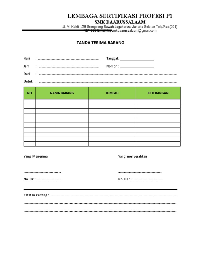 Form TANDA TERIMA BARANG | PDF