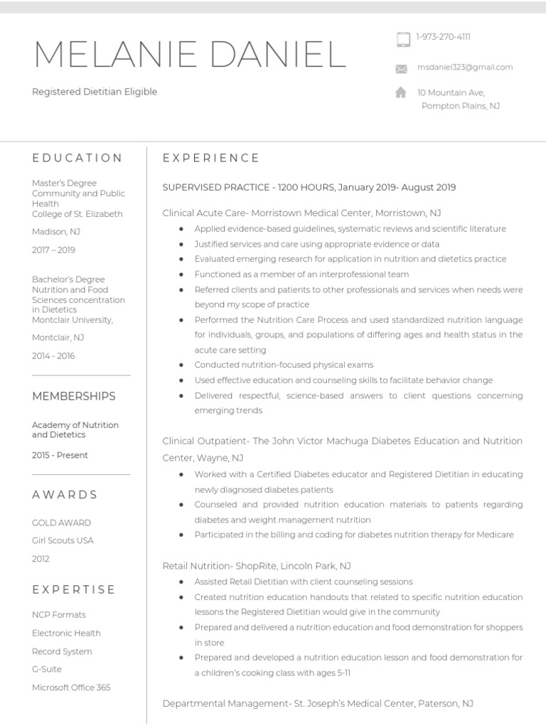 Registered Dietitian Profile: Melanie Daniel | PDF | Dietitian | Health ...