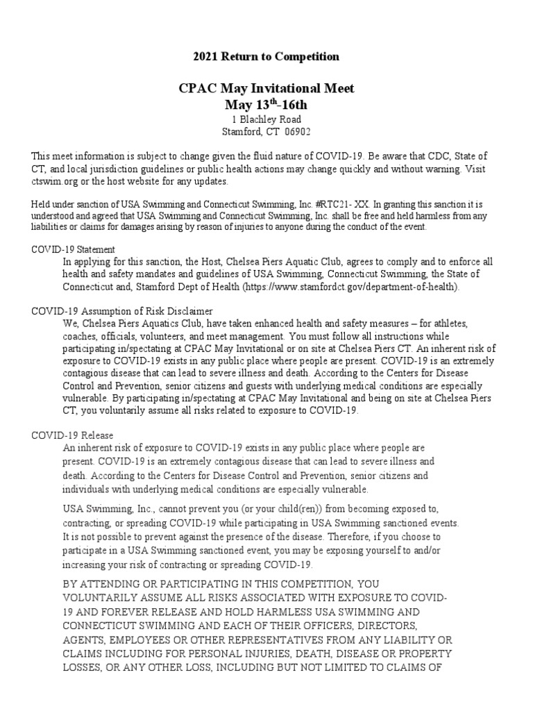 CPAC May Meet | PDF | Swimming (Sport) | Indemnity