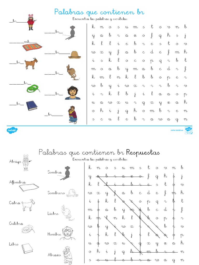 Sopa de letras con sílabas "br" | PDF
