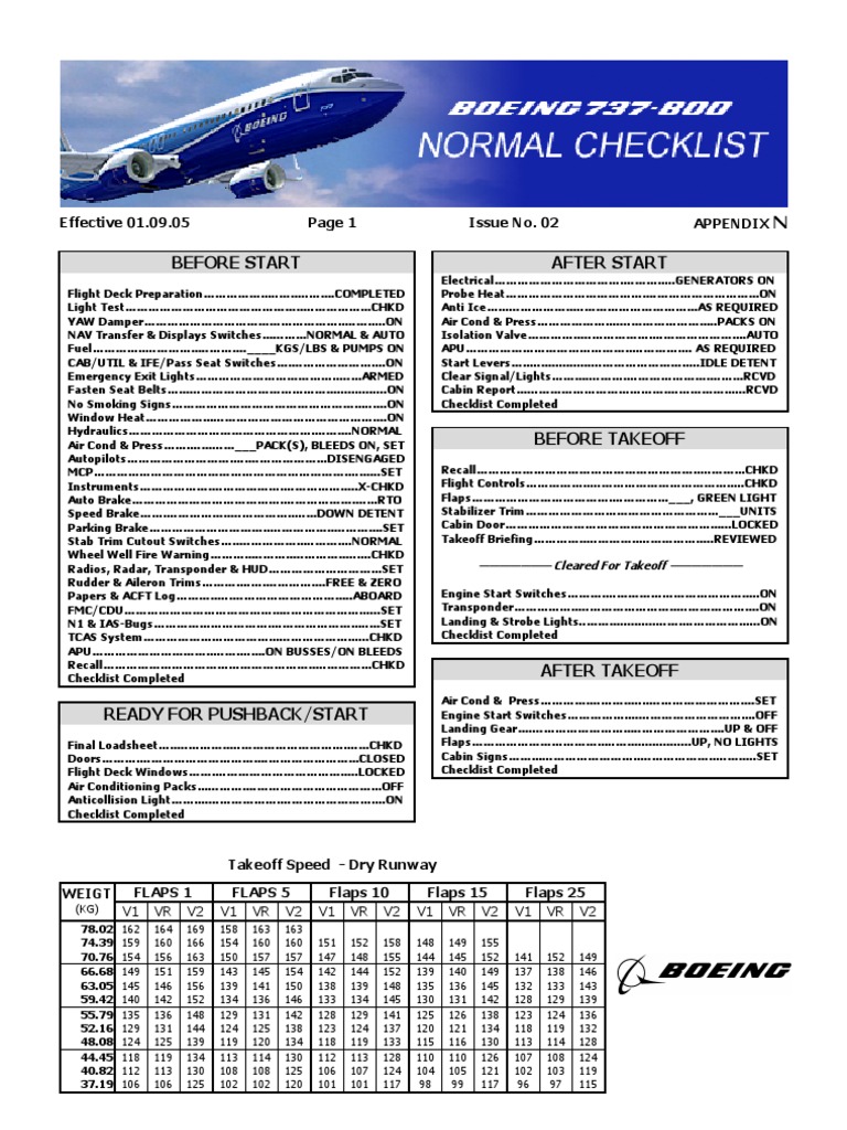 Boing 737-800 Normal Checklist