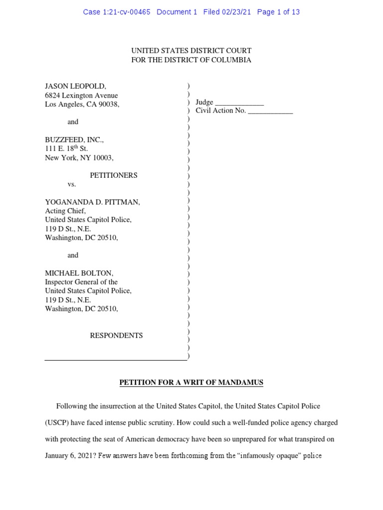 01 - Petition For A Writ of Mandamus | PDF | Sovereign Immunity | Common Law