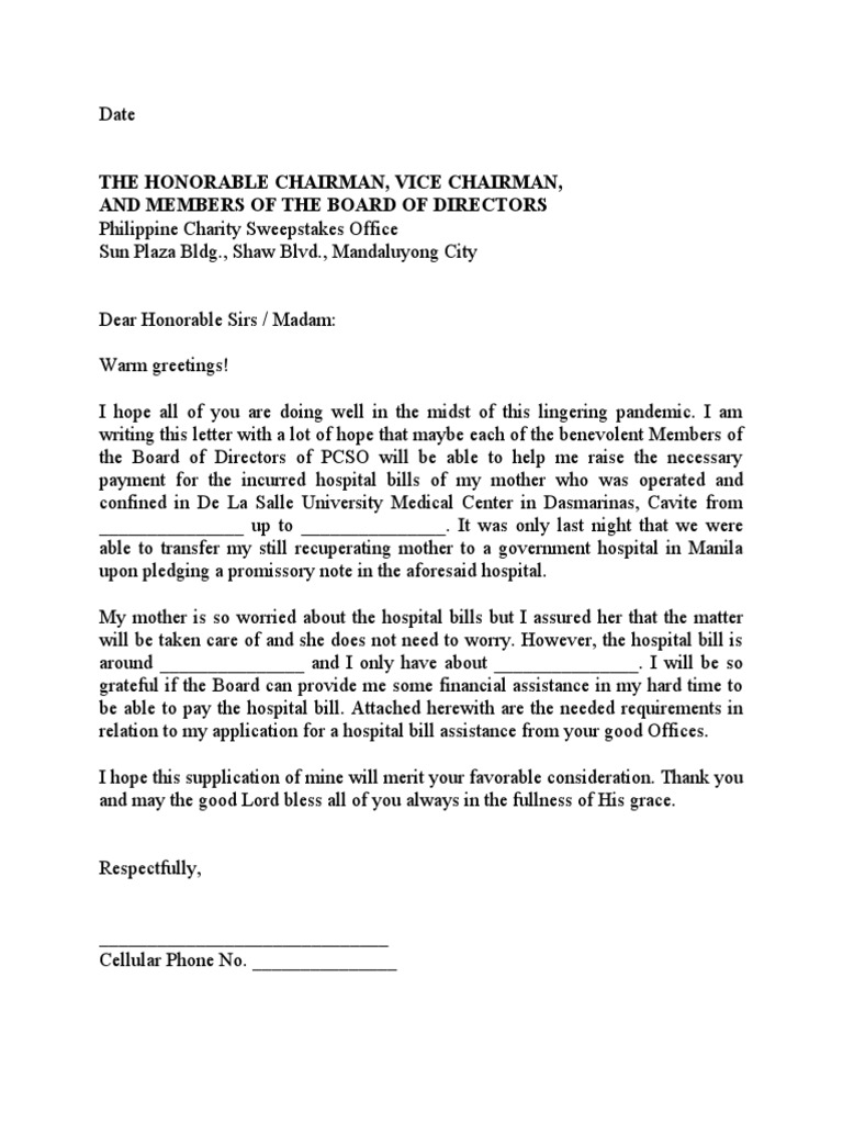 Letter Asking For Additional Assistance From PCSO (For Scribd) | PDF