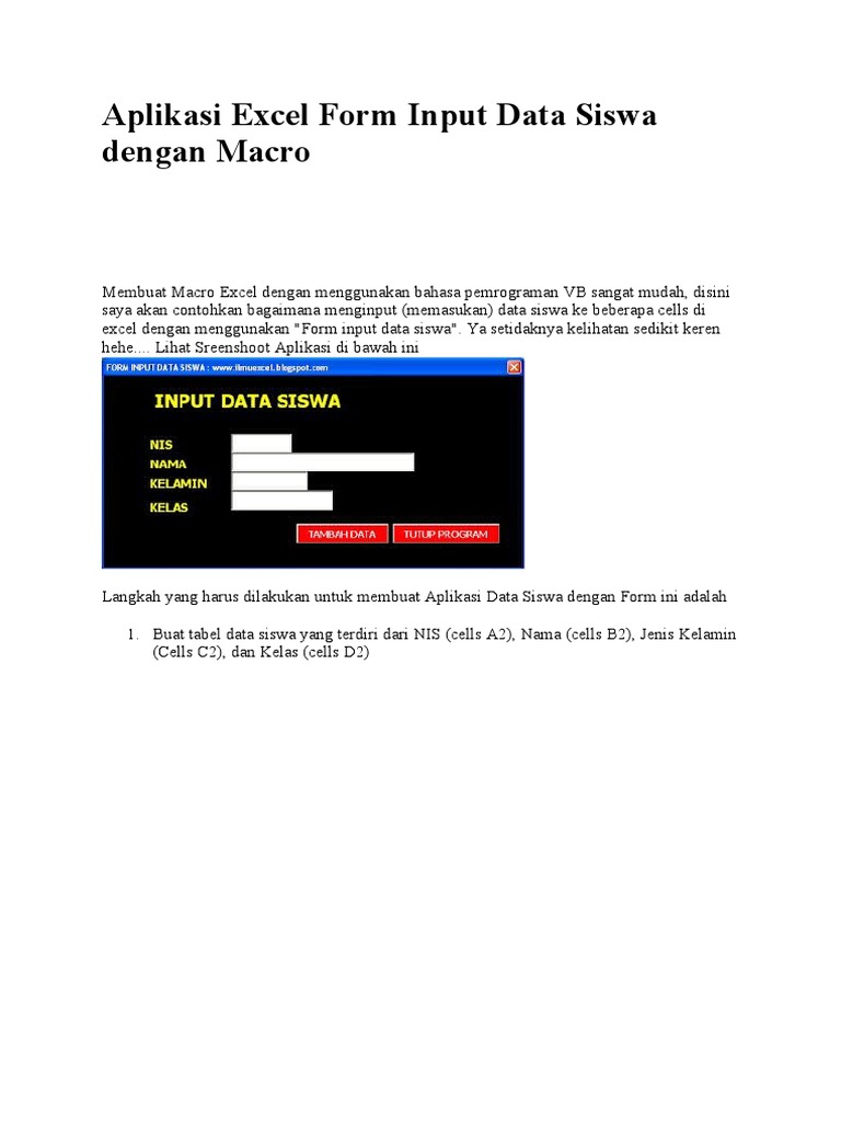Form Input Data Siswa Excel | PDF