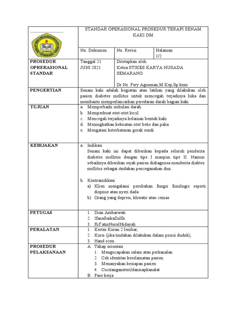 Standar Operasional Prosedur Terapi Senam Kaki DM | PDF