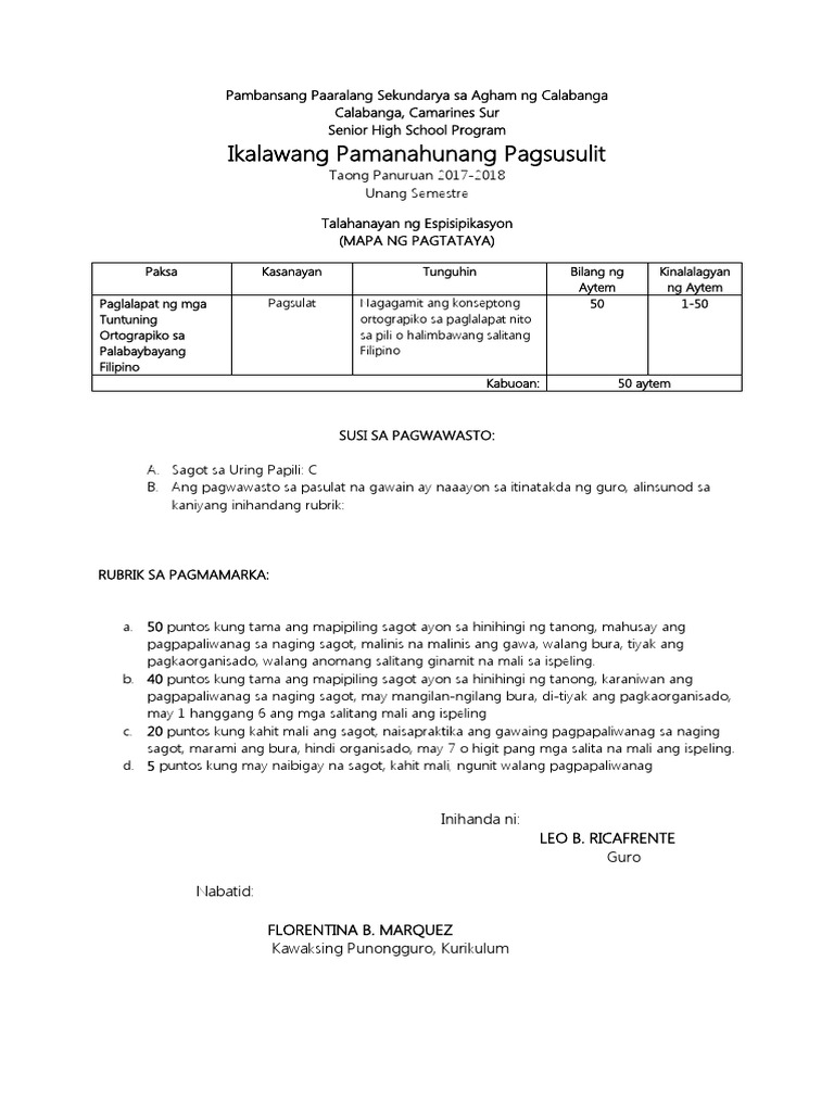 Tos Sa Filipino-Shs | PDF