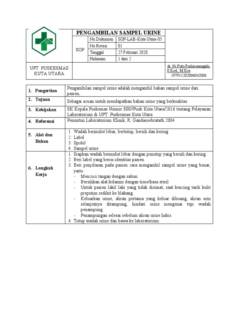 Sop Dan Fmea Pemeriksaan Urine Lab | PDF | Sains & Matematika