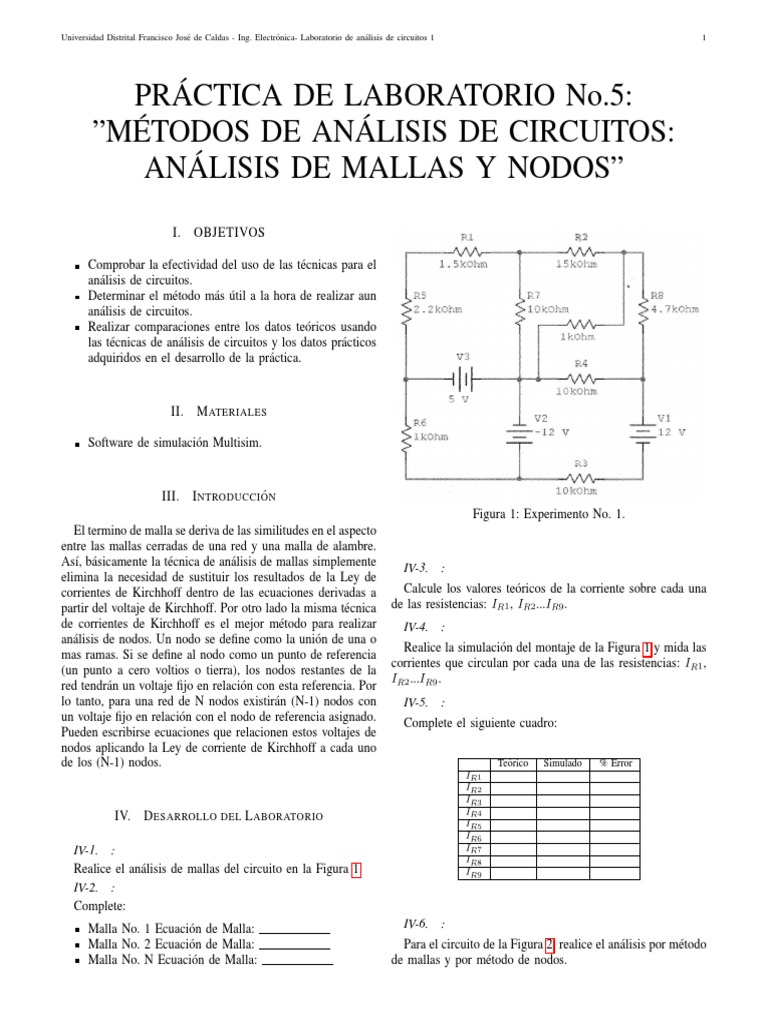 Guia de Laboratorio Práctica - Análisis de Mallas y Nodos | PDF | Análisis de red (circuitos ...