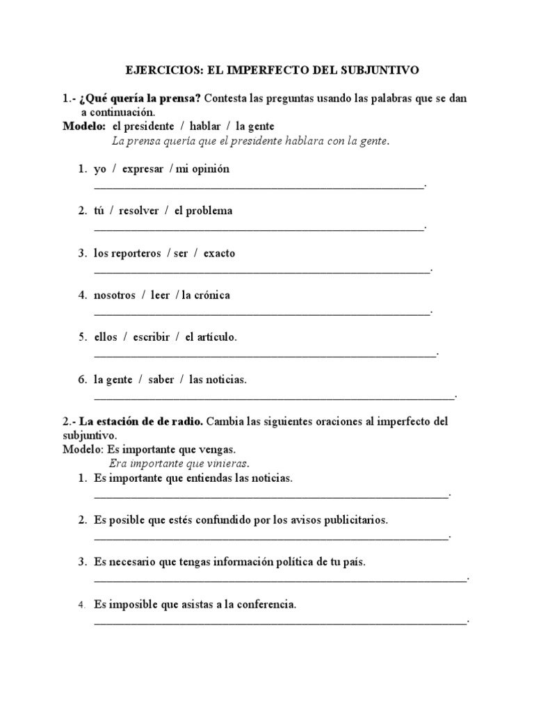 EJERCICIOS del Imperfecto del Subjuntivo