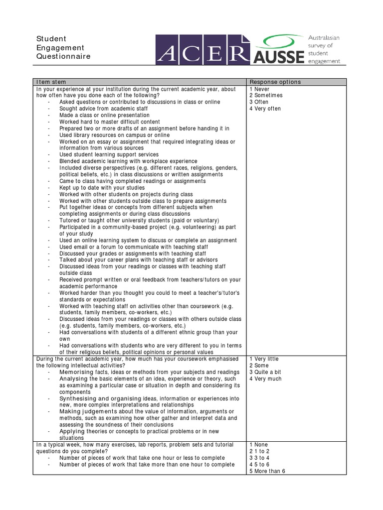 Student Engagement Questionnaire | PDF | Diploma | Teachers