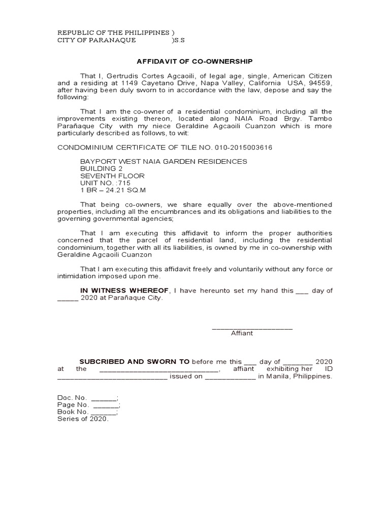 Affidavit of Co-Ownership | PDF