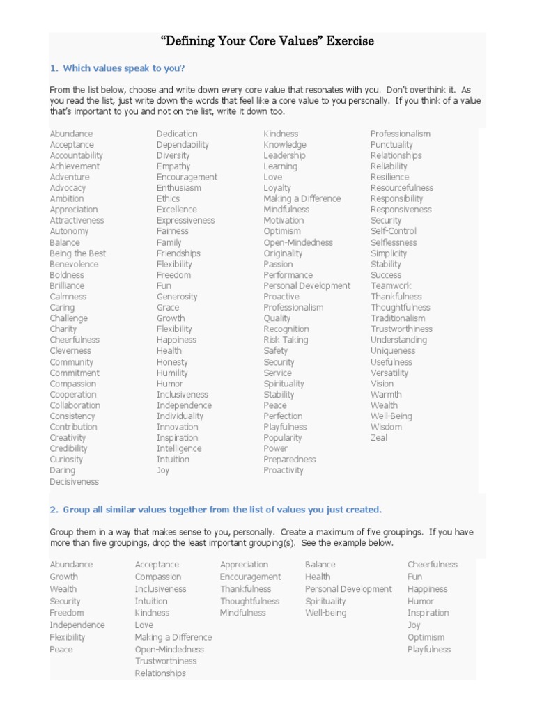 Defining Your Core Values | PDF | Happiness | Spirituality