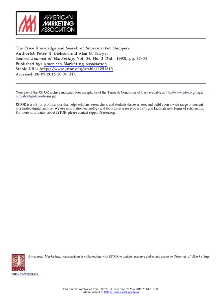 The Price Knowledge and Search of Supermarket Shoppers. | PDF | Prices ...