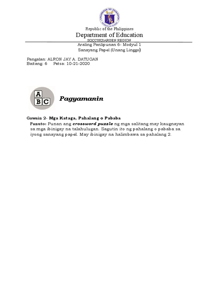 AP 6 - Pagyamanin (2) Mga Kataga, Pahalang o Pababa | PDF