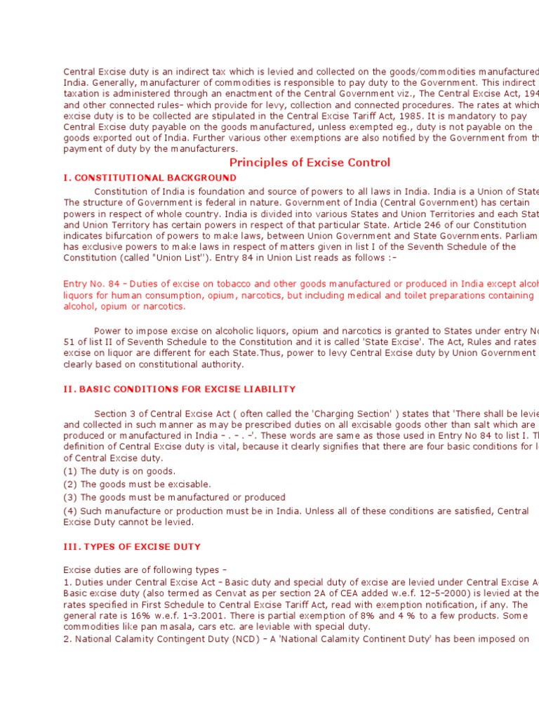 Salient Features of Exise Act | Download Free PDF | Excise | Taxation