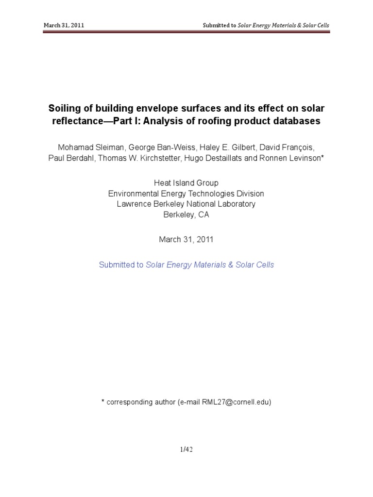 Soiling of Building Envelope Surfaces and Its Effect On Solar ...