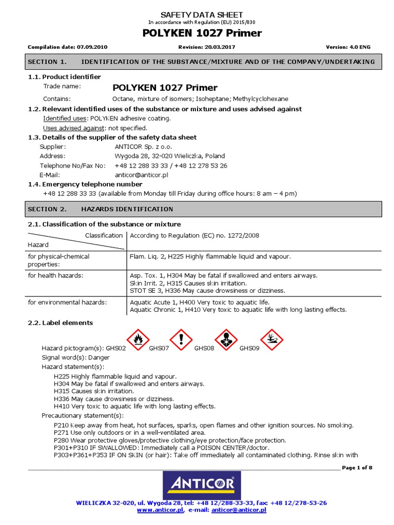 KCH POLYKEN-1027-Primer ENG v4 | PDF | Waste | Toxicity