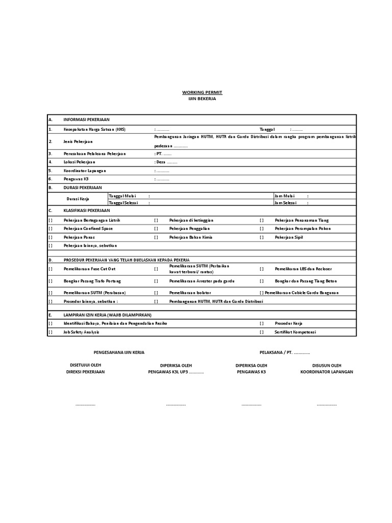 Formulir Working Permit | PDF