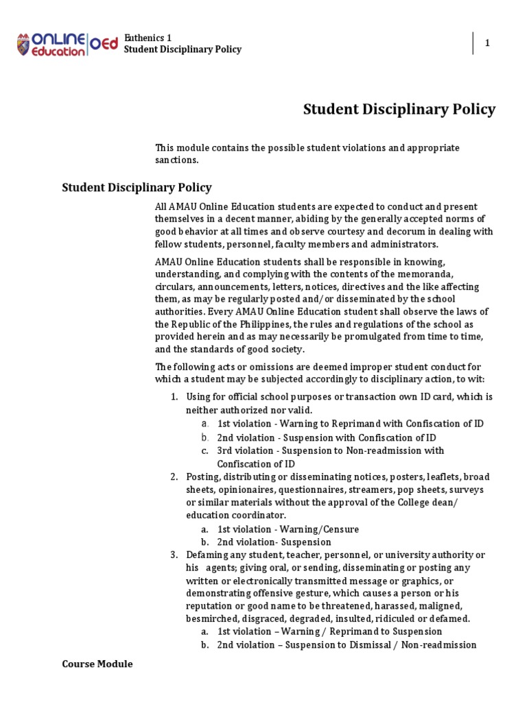 Week 11 - Lesson 9 - Student Disciplinary Policy | Download Free PDF ...